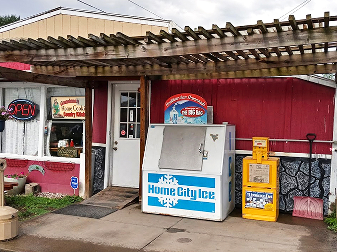 The unassuming exterior of Grandma's Country Kitchen proves once again that culinary treasures often hide in the humblest packages. That red building holds breakfast dreams. 