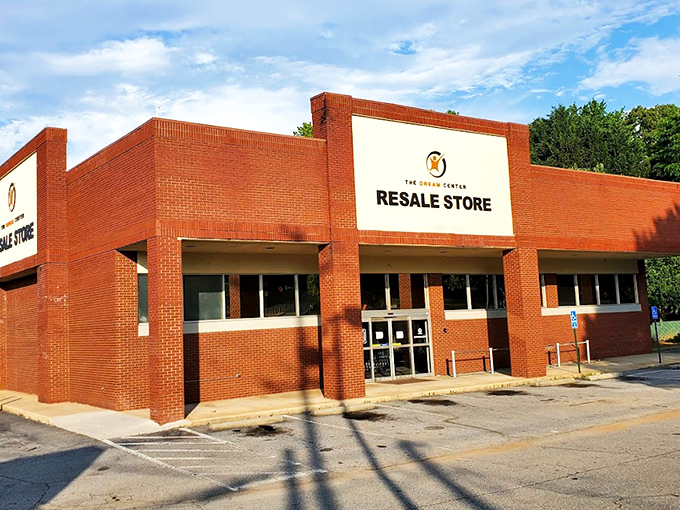 The unassuming brick exterior hides a wonderland of secondhand treasures, like finding Narnia in a strip mall. Adventure awaits behind those glass doors!