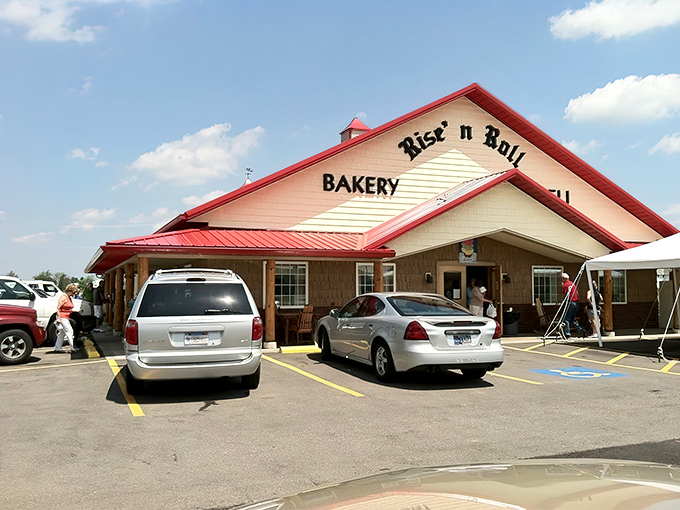The humble red-roofed exterior of Rise'n Roll belies the pastry paradise within. Like finding a treasure chest disguised as a garden shed.
