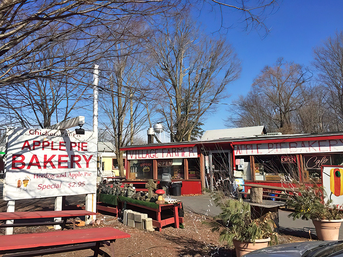The red exterior of Village Farmer and Bakery stands like a beacon of comfort food hope along the scenic Delaware Water Gap roadside. 