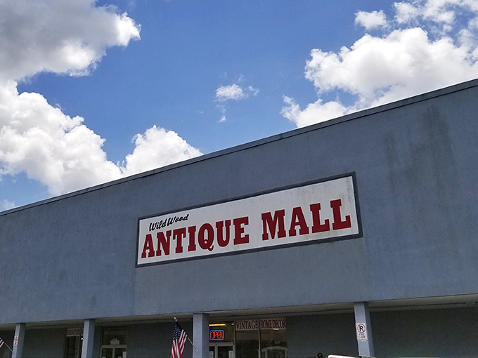 The unassuming exterior hides a universe of treasures within, like finding a portal to the past disguised as a strip mall storefront.