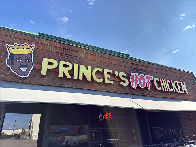 The iconic crowned logo of Prince's Hot Chicken stands like a fiery beacon on Nashville's landscape, promising delicious pain to brave souls.