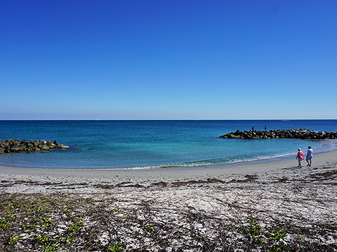 Nature's red carpet to the horizon. This wooden boardwalk through lush coastal vegetation offers that perfect "I've discovered something magical" moment at sunrise.