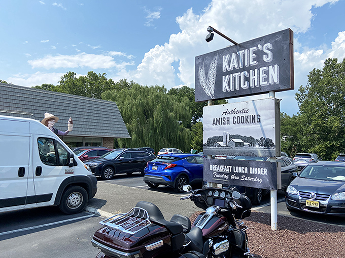 Katie's Kitchen welcomes hungry travelers with its unassuming charm and a sign promising "Authentic Amish Cooking" – a promise it delivers on spectacularly.