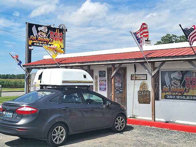 Welcome to barbecue paradise! Fat Daddy's exterior is like a beacon of hope for hungry travelers, promising smoky delights within its humble walls.