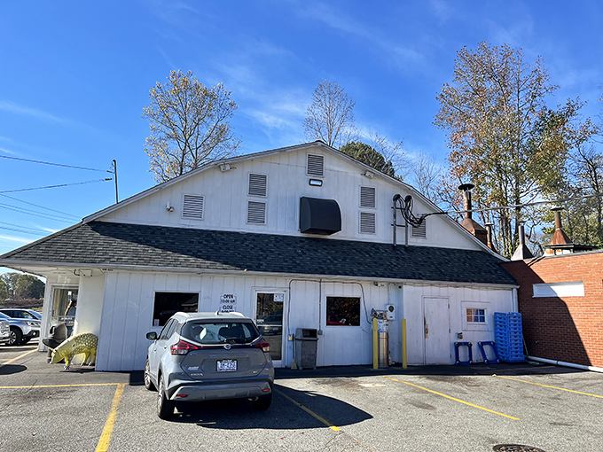 The unassuming exterior of barbecue paradise. Like finding a diamond mine in a garden shed, this humble building houses smoky treasures.