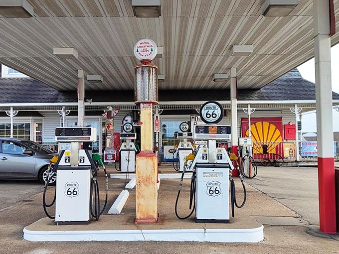 The weathered sign proclaiming "MO. OLDEST BUSINESS EST. 1933" isn't marketing spin&mdash;it's a time-travel invitation with a vintage Coke machine as your welcome committee.