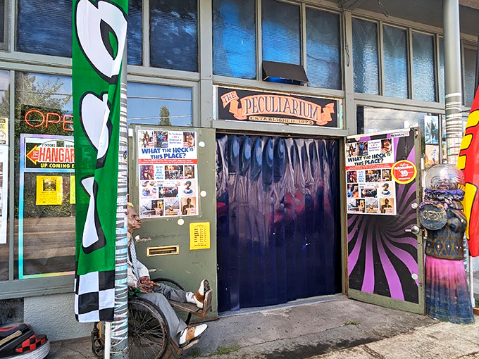 The lime green door to wonderland beckons from NW Thurman Street. Portland's oddest museum doesn't believe in subtle invitations.