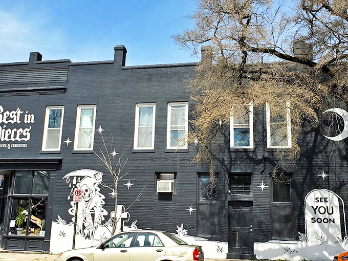 The black facade of Rest In Pieces stands like a gothic exclamation point amid Richmond's historic architecture, beckoning the curious and the brave alike.