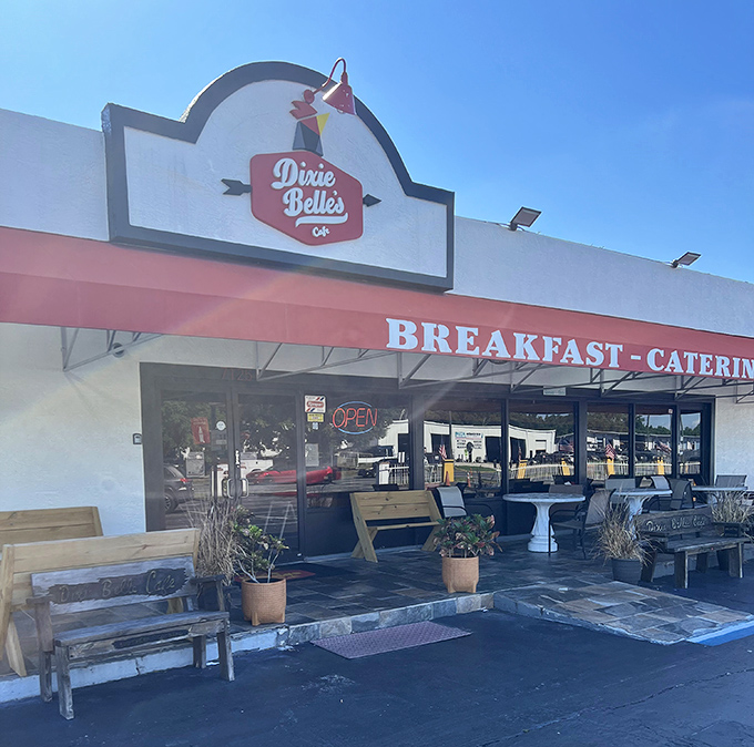 Welcome to Dixie Belle's, where Southern charm meets breakfast bliss! This unassuming exterior hides a treasure trove of comfort food that'll make your taste buds do a happy dance.