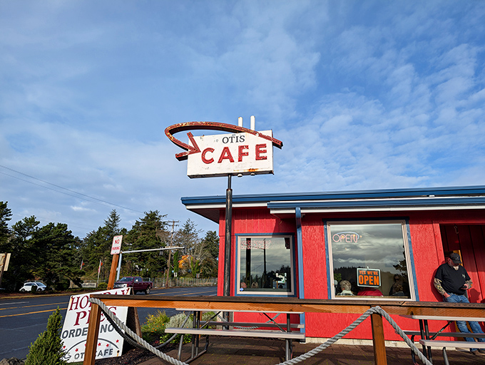 The iconic red Otis Caf&eacute; sign has been guiding hungry travelers off Highway 18 for decades. Like a lighthouse for the breakfast-deprived, it promises delicious refuge ahead.