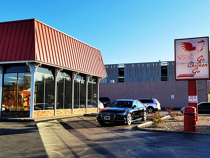 That iconic red building isn't trying to blend in. Go Chicken Go announces itself with all the subtlety of a rooster at dawn, and that's exactly why we love it.