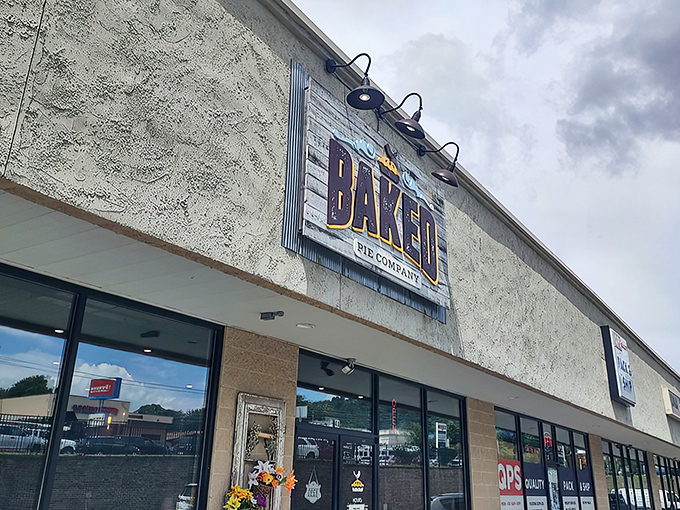 The unassuming exterior hides a pie paradise within, where Arden's sweetest secrets are kept behind a simple storefront sign.