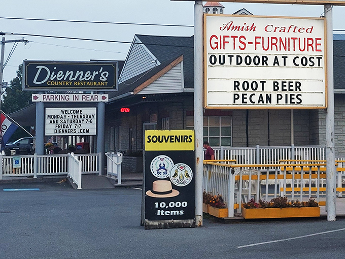 The stone facade of Dienner's welcomes hungry travelers like a lighthouse guiding ships to safe harbor. Simple, sturdy, and promising comfort within. 