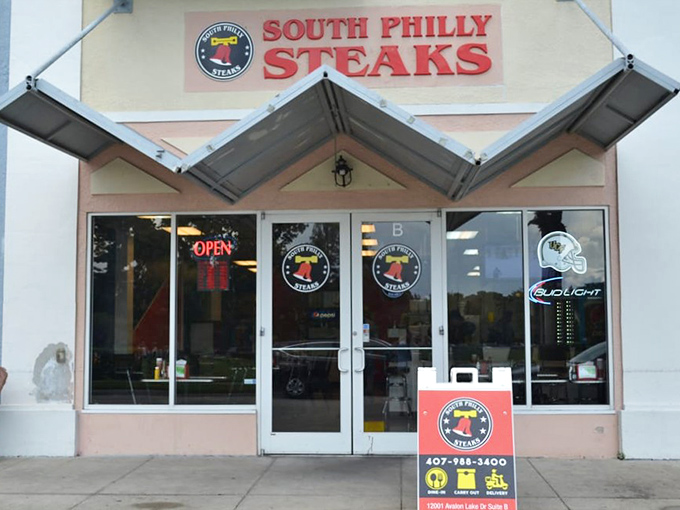 The bright red sign beckons like a lighthouse for the hungry&mdash;South Philly Steaks standing proud against Florida's sunny backdrop.