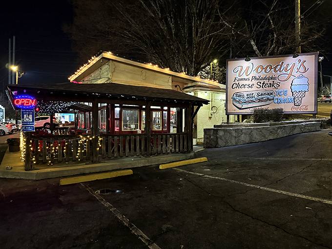 Nestled among flowering trees, Woody's unassuming exterior is like finding a secret Philadelphia embassy on Atlanta soil. Cheesesteak diplomacy at its finest.