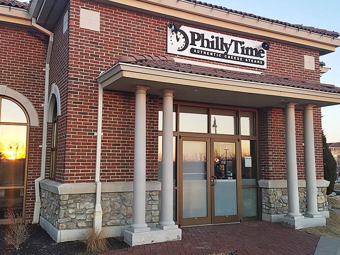 The brick fa&ccedil;ade of Philly Time stands as a beacon for sandwich seekers, promising authentic Philadelphia flavors in the heart of Kansas City.