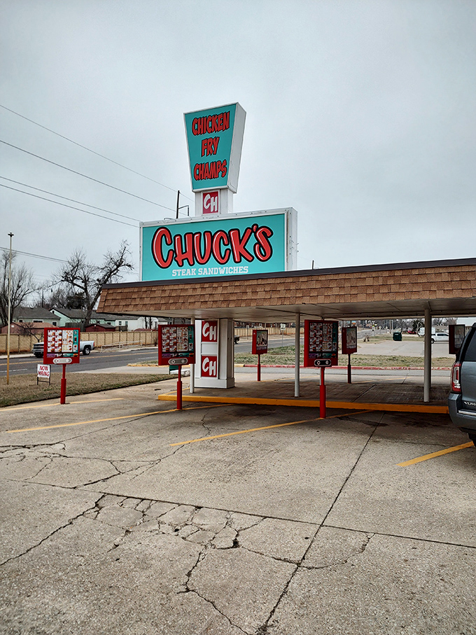 The turquoise exterior of Chuck's isn't just eye-catching&mdash;it's a beacon of hope for the hungry souls of Midwest City.