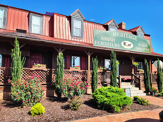 The red metal roof and rustic porch of Heritage Bake Shoppe beckon like a siren song for carb enthusiasts. Resistance is futile.