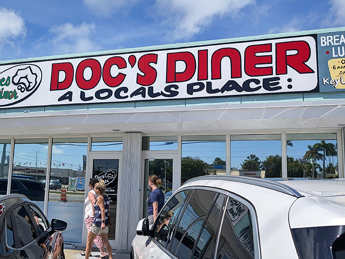 Doc's Diner announces itself with no-nonsense charm&mdash;a mint-green beacon of breakfast hope along the Overseas Highway in Key Largo.