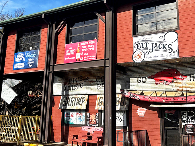 The rustic red exterior of Fat Jack's beckons like a siren song to seafood lovers, promising treasures within that would make Neptune himself jealous.