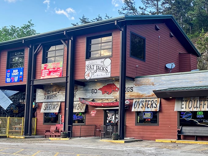 The rustic red exterior of Fat Jack's promises simple pleasures: live music, cold beer, and seafood treasures that would make coastal restaurants jealous.