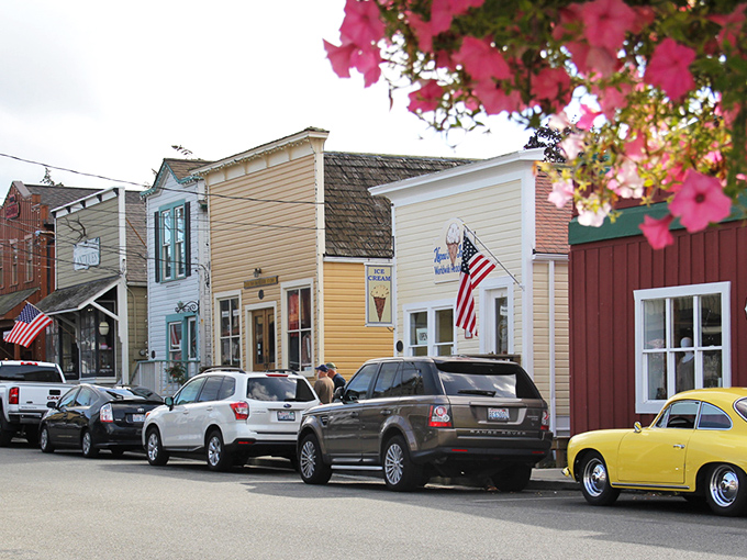 Colorful historic storefronts line Front Street in Coupeville, where each building seems to have its own personality and story to tell.