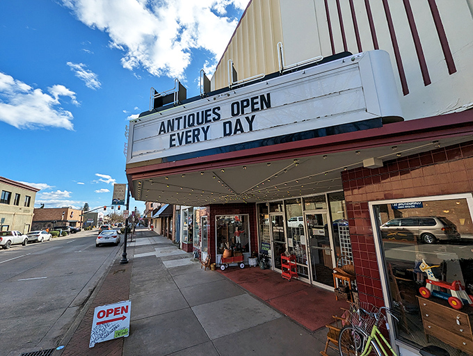 The former Hill Theatre now houses treasures instead of movies. This vintage marquee promises a different kind of entertainment&mdash;one where you're the star of your own treasure hunt.