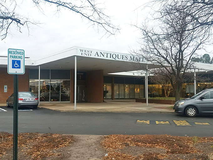 The unassuming exterior of West End Antiques Mall belies the wonderland within. Like a time-travel portal disguised as a strip mall storefront.