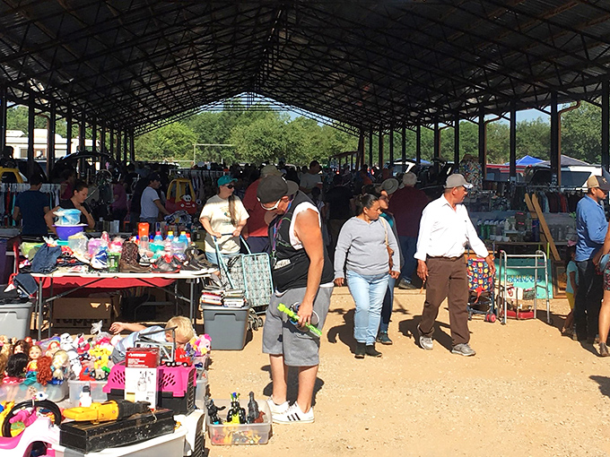 The cathedral of commerce! Mary's Swap Meet's massive pavilion houses hundreds of vendors under one roof, creating a bargain hunter's paradise in Oklahoma City.