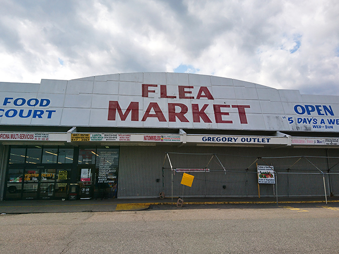 The no-frills exterior says it all: "FLEA MARKET" in bold red letters&mdash;a siren call to bargain hunters that promises treasures await inside.