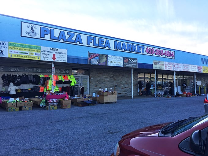 The blue facade of Plaza Flea Market beckons like a retail Narnia&mdash;where your wallet enters full and exits empty, but your heart does the opposite.