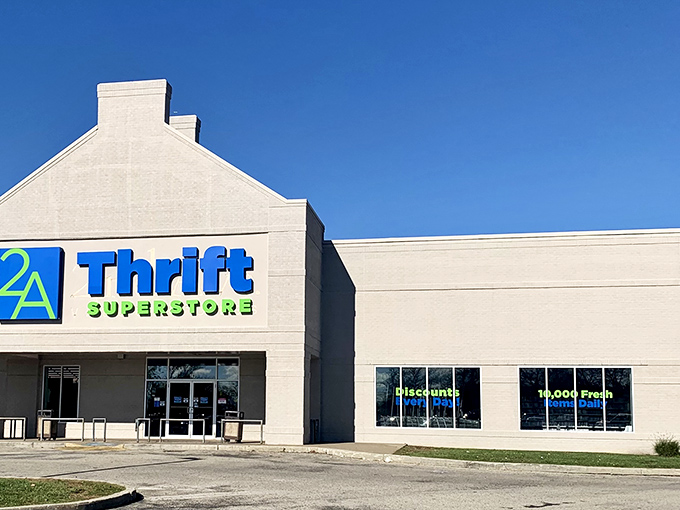 The thrifting mothership has landed! 2nd Ave Thrift Superstore's exterior promises treasure hunting on an industrial scale, where secondhand dreams come true.