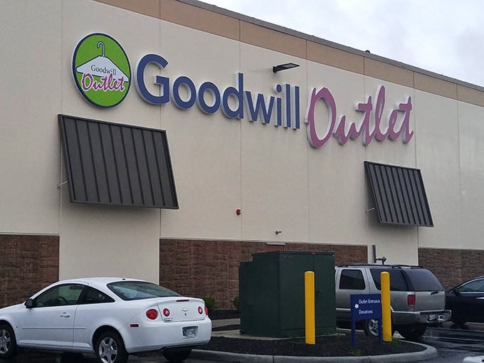 Like a retail speakeasy for the bargain-obsessed, the Greenwood Goodwill Outlet's unassuming exterior hides a treasure trove of possibilities waiting just behind those doors.