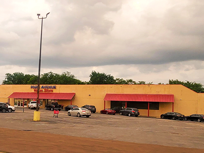 The unassuming exterior of Park Avenue Value Store in Southaven &ndash; where treasure hunting adventures begin beneath that iconic red awning.