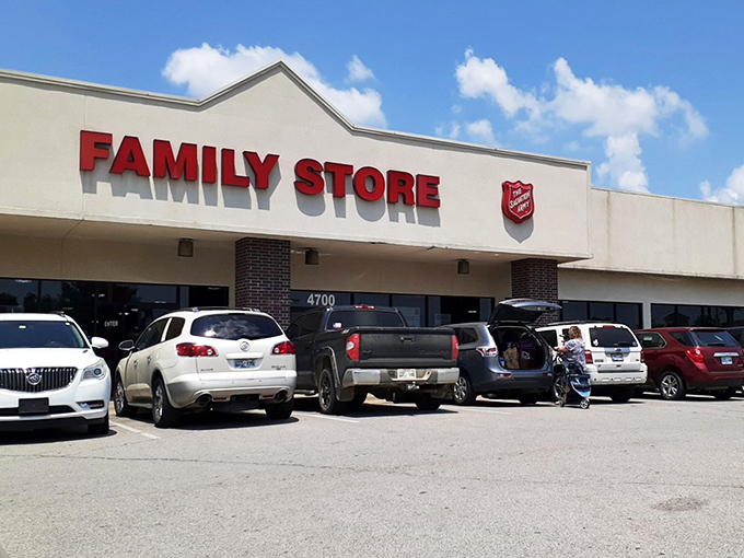 The Salvation Army Family Store in Broken Arrow stands like a retail oasis, its bright red signage promising treasures within that won't break the bank.