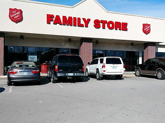 The Salvation Army Family Store in Broken Arrow stands like a retail oasis, its bright red signage promising treasures within that won't break the bank.