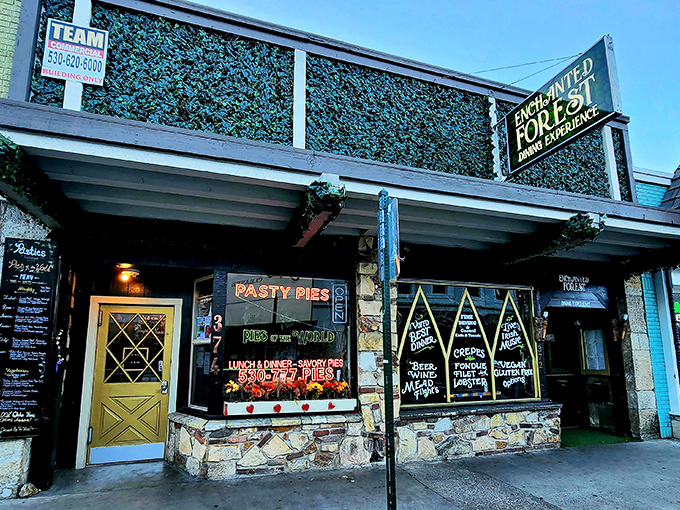 The magical purple door beckons from Main Street Placerville, promising an escape from reality that's just a step away.