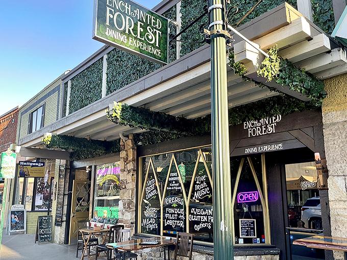The magical purple door beckons from Main Street Placerville, promising an escape from reality that's just a step away.