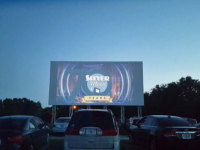 Cars line up as dusk settles over the Silver Moon's massive screen. There's something magical about watching advertisements for local businesses before the main feature begins.
