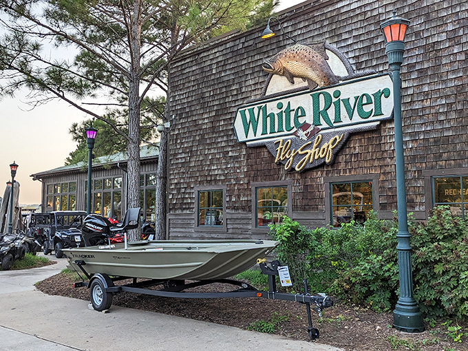 The rustic wooden exterior of White River Fish House beckons like a fisherman's tale come to life, complete with colorful fish sculptures that practically wink at you.