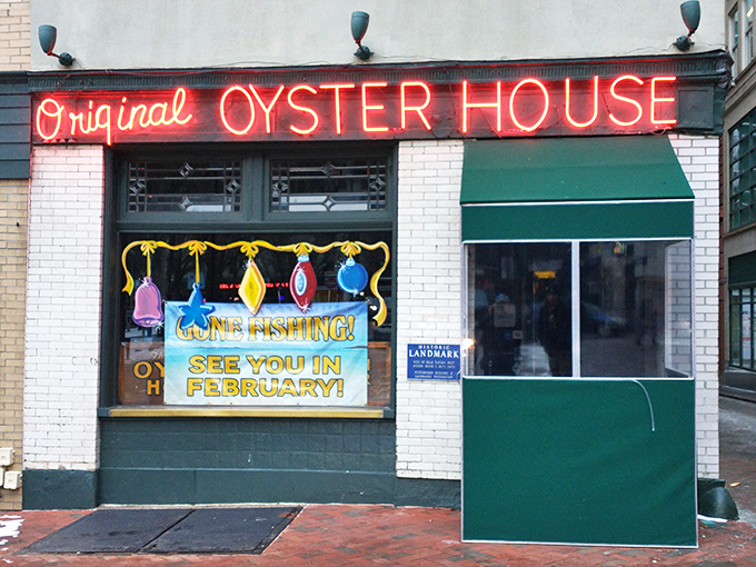 The neon glow of seafood salvation! Pittsburgh's Original Oyster House stands like a time capsule in Market Square, its red sign beckoning hungry souls since long before Instagram existed.