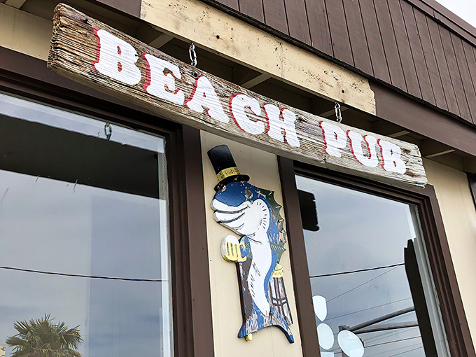 The unassuming exterior of Beach Pub stands as a testament to the old adage: never judge a seafood joint by its siding. Culinary treasures await inside.