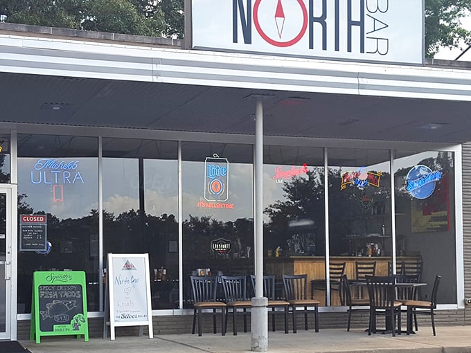 The unassuming exterior of North Bar hides culinary treasures within, proving once again that the best neighborhood spots rarely need flashy signage.