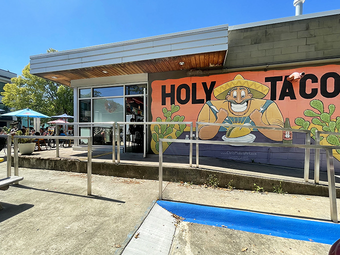 The colorful mural outside Holy Taco isn't just wall decoration&mdash;it's a promise of the flavor fiesta waiting inside this East Atlanta Village gem.