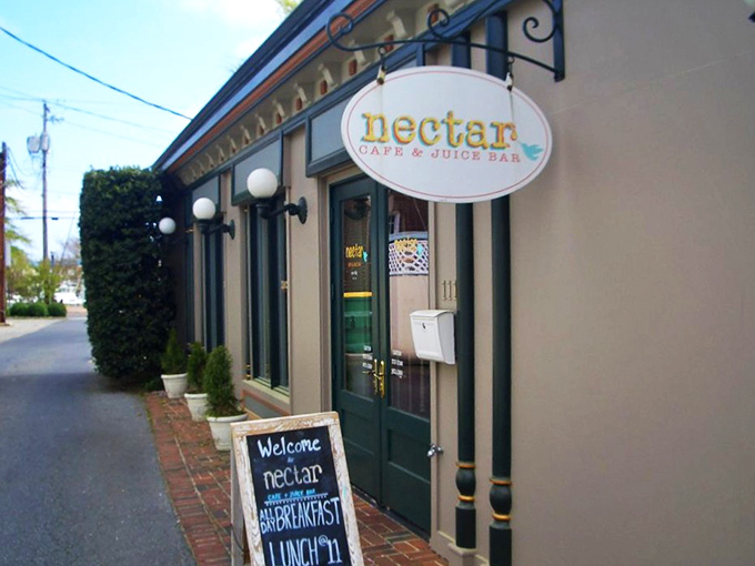 The storybook entrance to Nectar beckons like a culinary lighthouse on Lewes' historic streets. Those green doors might as well be portals to breakfast nirvana. 