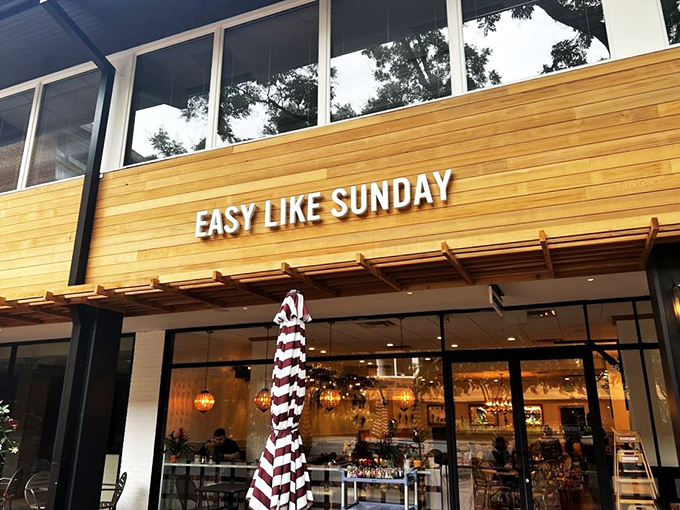The golden wooden facade of Easy Like Sunday beckons like a sunrise, promising brunch dream. Baltimore's answer to European cafe culture.