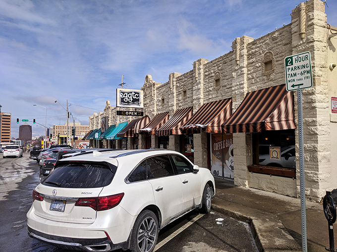 The iconic limestone exterior of eggtc. says "serious about breakfast" while the playful striped awnings whisper "but we still know how to have fun."