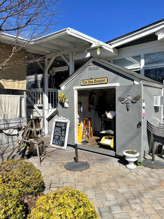 The entrance to The Bee and The Biscuit beckons with charm and a promise of comfort food that'll make your morning sing.