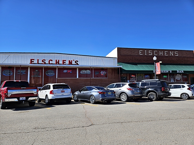 The unassuming brick exterior of Eischen's Bar in Okarche welcomes hungry pilgrims. Those motorcycles aren't parked outside by accident&mdash;riders know where the good stuff is.
